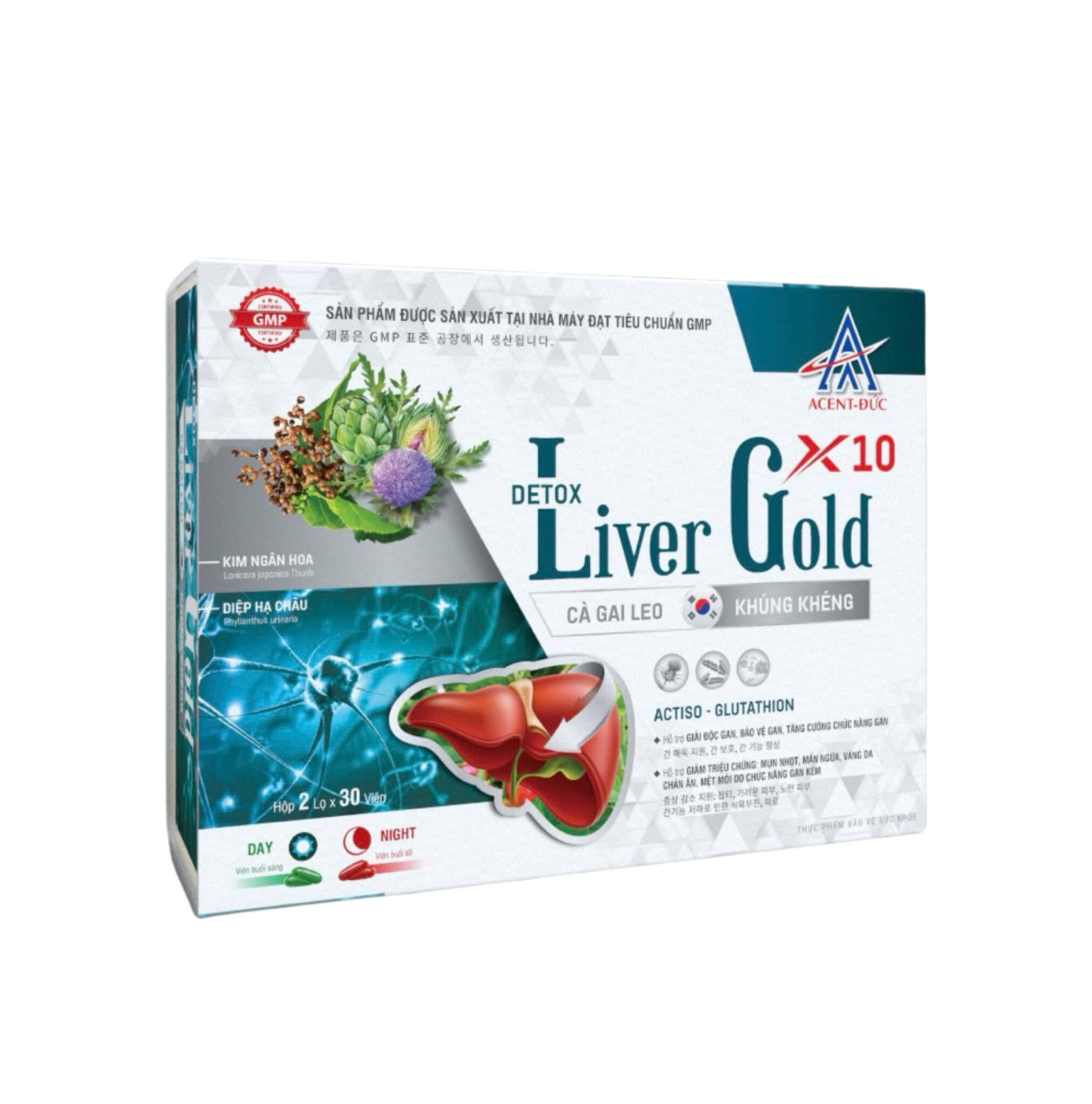 Detox Liver Gold X10 - Giải Độc Gan 30 Viên - Acent Đức Pharma